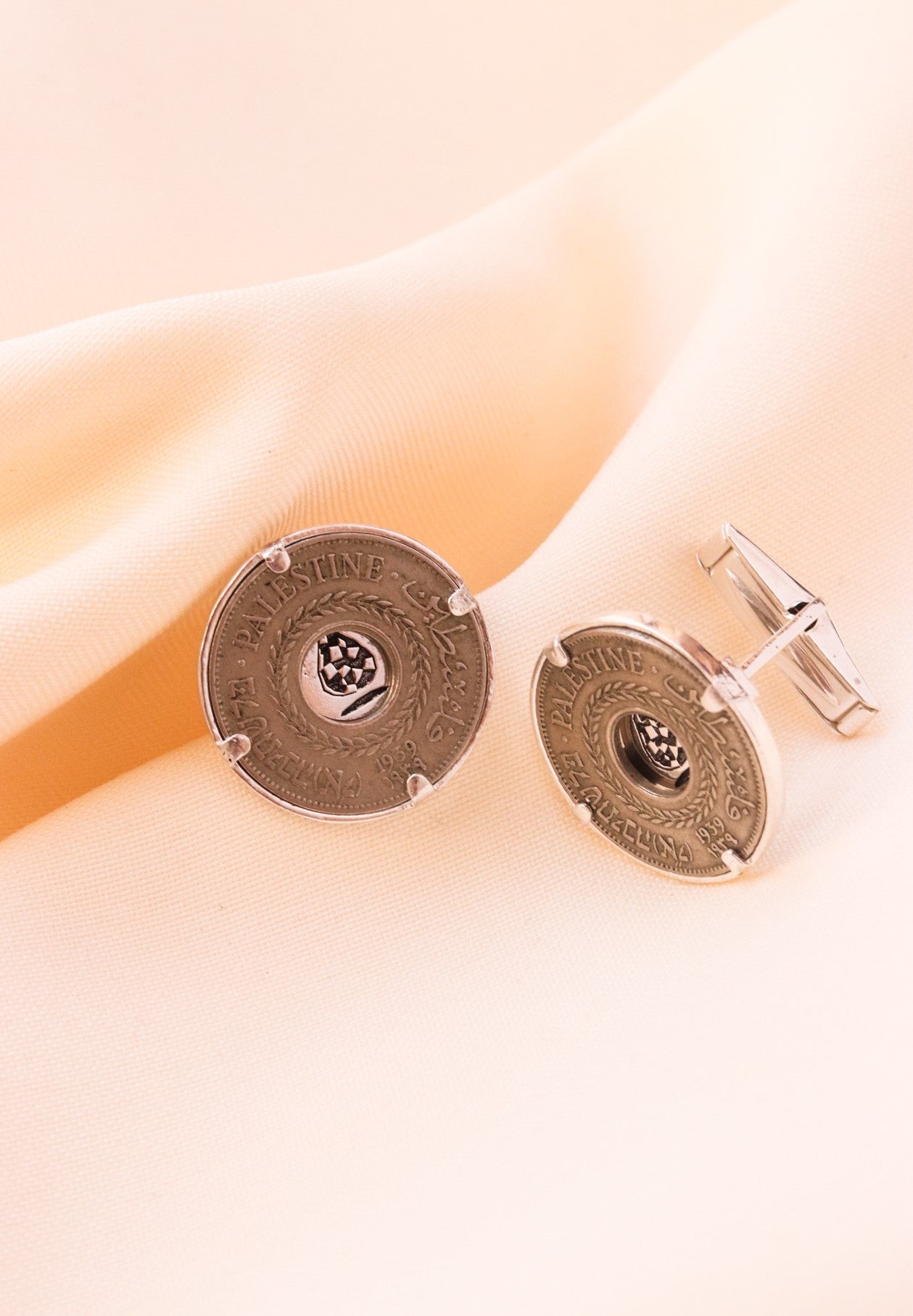 Palestinian coin 5 mil silver cufflinks