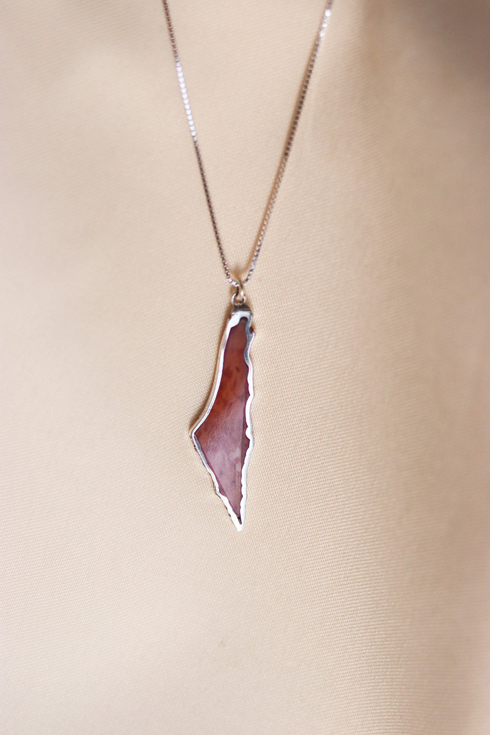 Palestine map frame with Jerusalem stone inside necklace